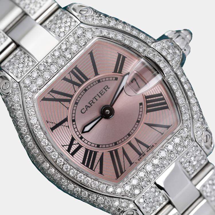 Cartier Customised Pink Diamond Stainless Steel Roadster W62016V3 ...