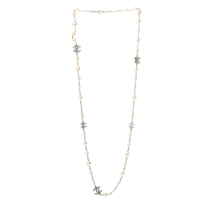 Chanel Faux Pearl Crystal Encrusted Logo Necklace Chanel | TLC