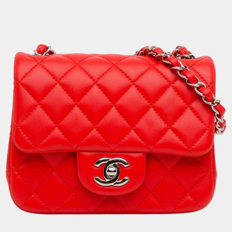 Chanel Red Mini Square Classic Lambskin Single Flap Chanel | The Luxury ...