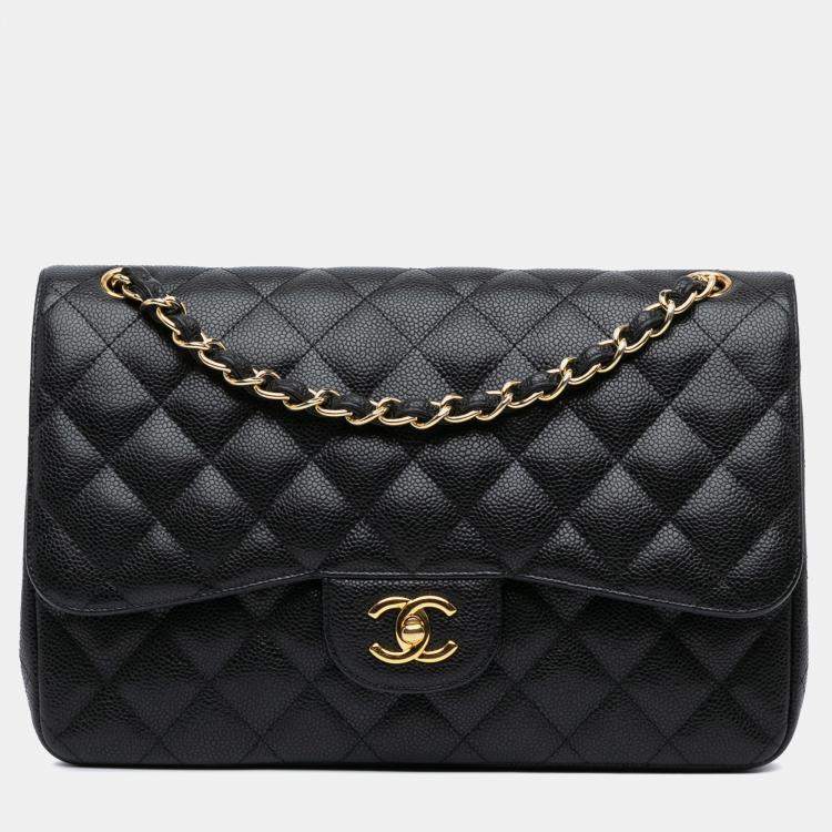 Chanel Black Caviar Leather Jumbo Classic Caviar Double Flap Chanel ...