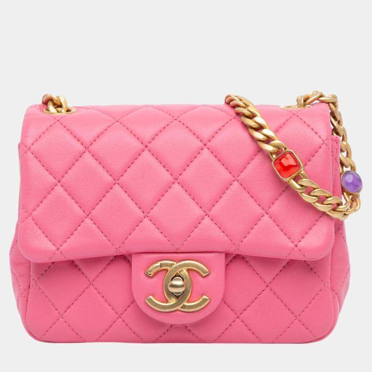Chanel Pink Mini Square Lambskin Pearl Samba Flap Chanel | The Luxury ...