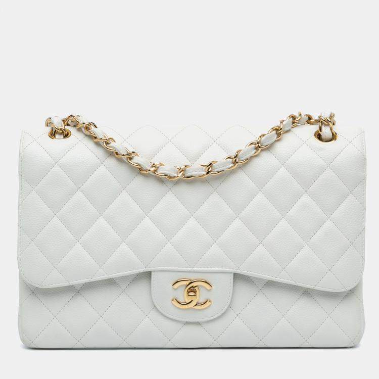 Chanel White Jumbo Classic Caviar Double Flap Chanel | The Luxury Closet