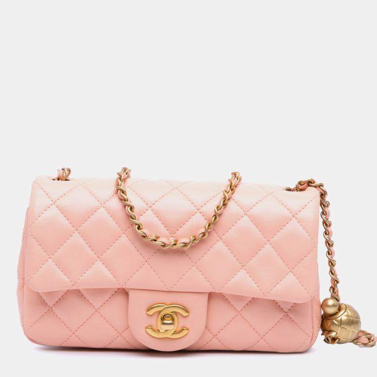 Chanel Pink Mini Rectangular Lambskin Pearl Crush Flap Chanel | The ...