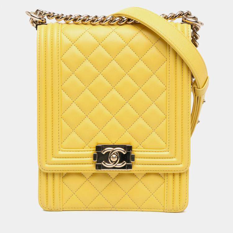Chanel Yellow Quilted Lambskin North South Boy Flap Chanel | The Luxury ...