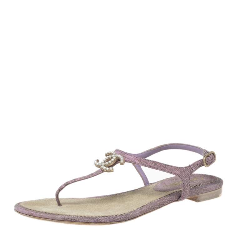 Chanel Lilac Croc Embossed Leather CC Logo Thong Sandals Size 36.5 ...