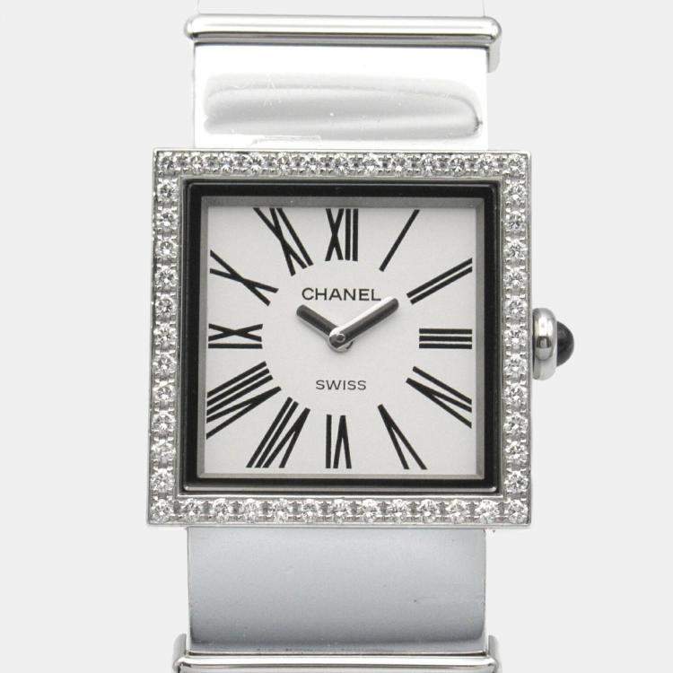 Chanel White Mademoiselle Diamond Bezel Stainless Steel Watch Chanel ...