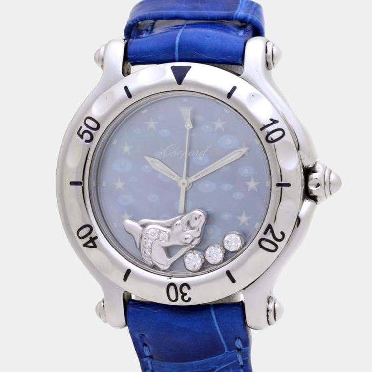 Chopard Blue Stainless Steel Happy Sport Women's Wristwatch 31 mm ...