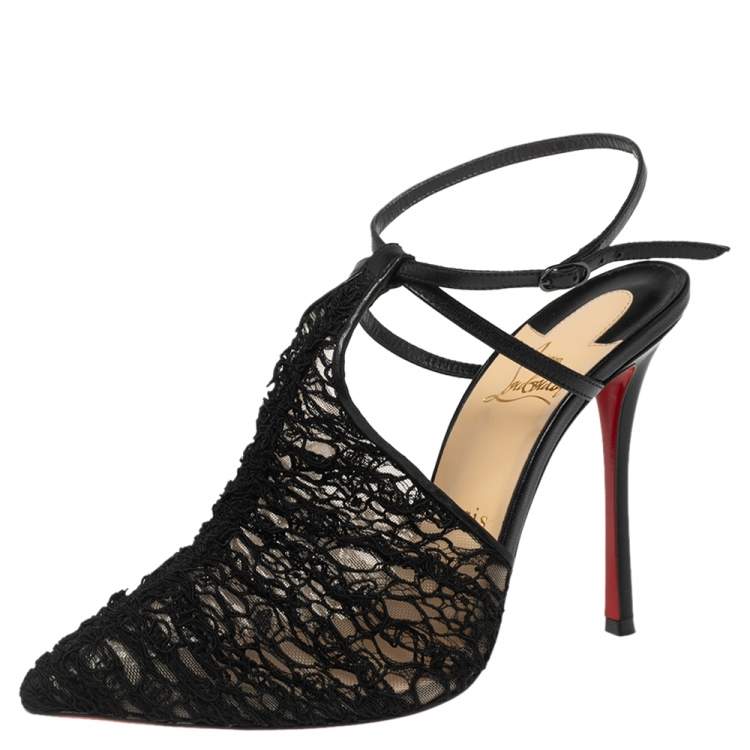 Christian Louboutin Black Acide Lace Flocked Tulle Ankle Christian Louboutin Black Acide Lace Flocked Tulle Ankle