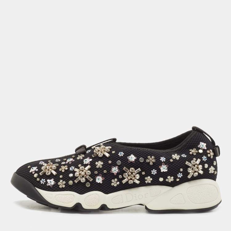 Dior Black Mesh Crystal Embellished Fusion Low Top Sneakers Size 35 ...