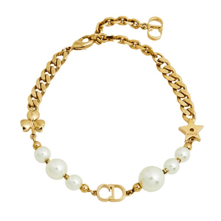 Dior Gold Tone Faux Pearl Chain Bracelet Dior | The Luxury Closet