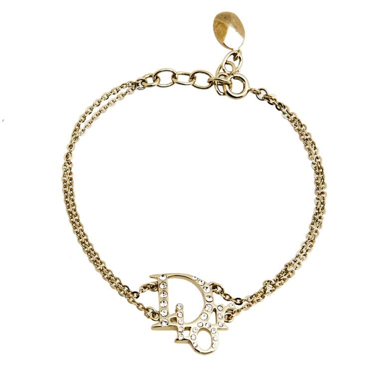 Dior Crystal Oblique Logo Pale Gold Tone Double Chain Bracelet Dior ...