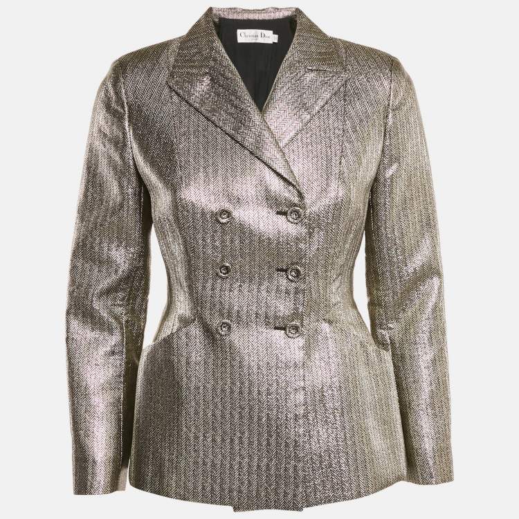 Dior Metallic Herringbone Lurex Double Breasted Blazer S Dior Metallic Herringbone Lurex Double Breasted Blazer S