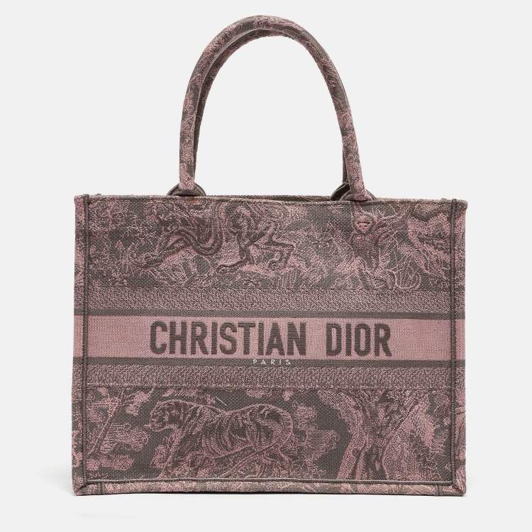 Dior Pink/Grey Toile De Jouy Embroidered Canvas Medium Book Tote Dior ...