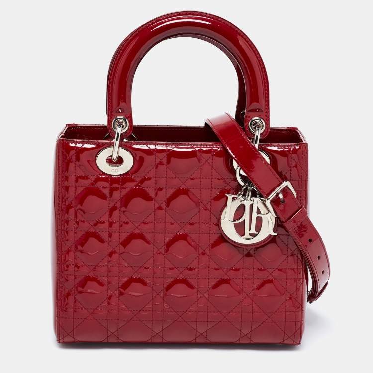 Dior Red Cannage Patent Leather Medium Lady Dior Tote Dior | The Luxury ...