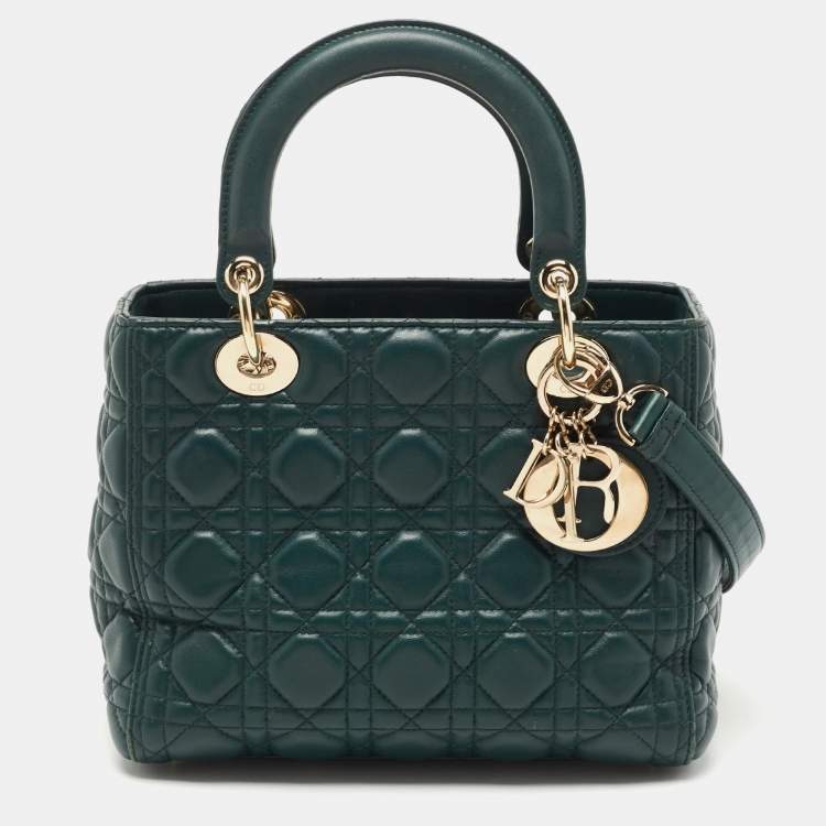 Dior Green Cannage Leather Medium Lady Dior Tote Dior | The Luxury Closet