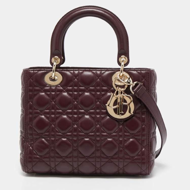 Dior Burgundy Cannage Leather Medium Lady Dior Tote Dior | TLC UAE