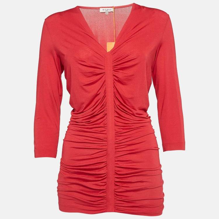Etro Red Jersey Ruched Long Sleeve Top L Etro | The Luxury Closet