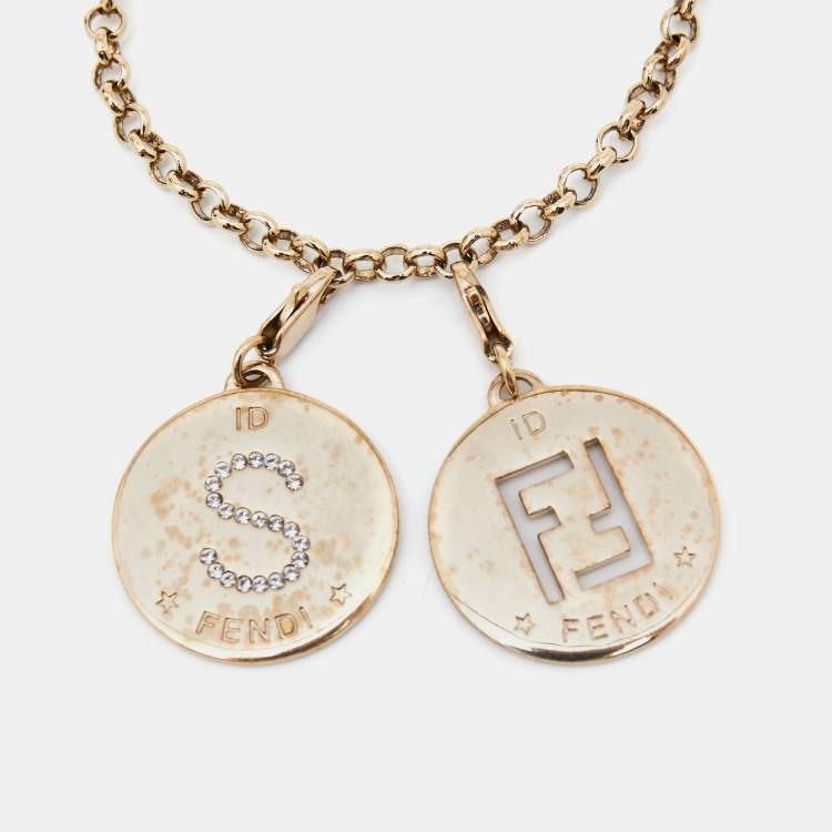 Fendi Gold Tone Identification & Crystal Letter Charms Bracelet Fendi ...