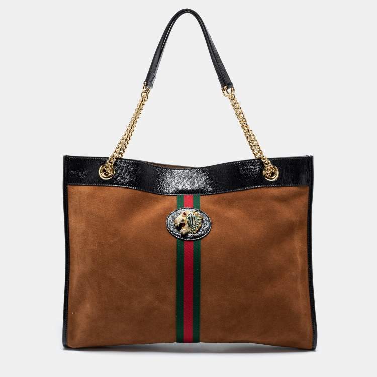 Gucci Brown/Black Suede And Patent Leather Large Rajah Tote Gucci | The ...