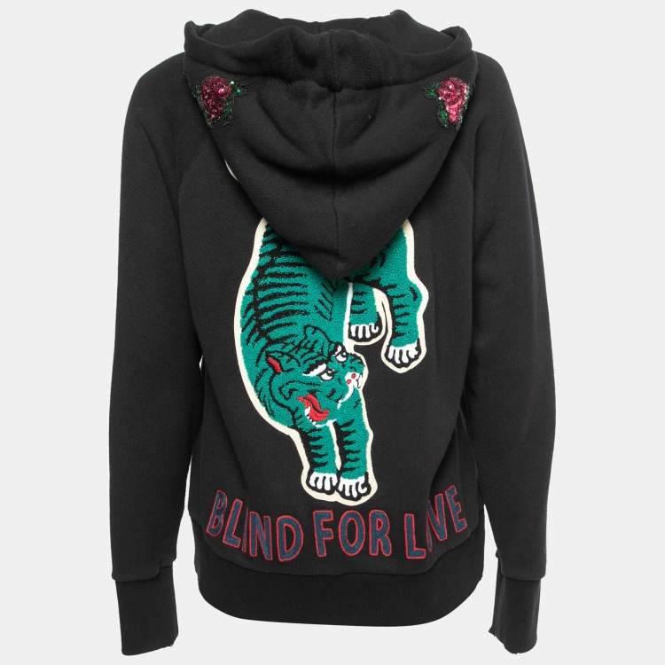 Gucci Black Cotton Blind For Love Embroidered Hoodie XS Gucci Black Cotton Blind For Love Embroidered Hoodie XS