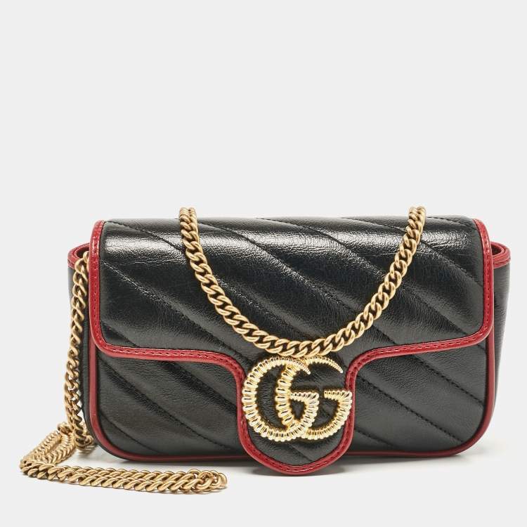 Gucci Black/Red Matelasse Leather Super Mini GG Marmont Torchon ...