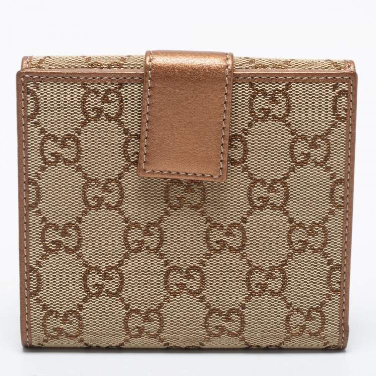 Gucci Beige/Bronze GG Canvas And Leather Lovely Heart Compact Wallet ...