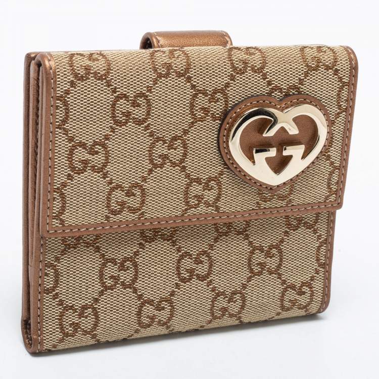Gucci Beige/Bronze GG Canvas And Leather Lovely Heart Compact Wallet ...