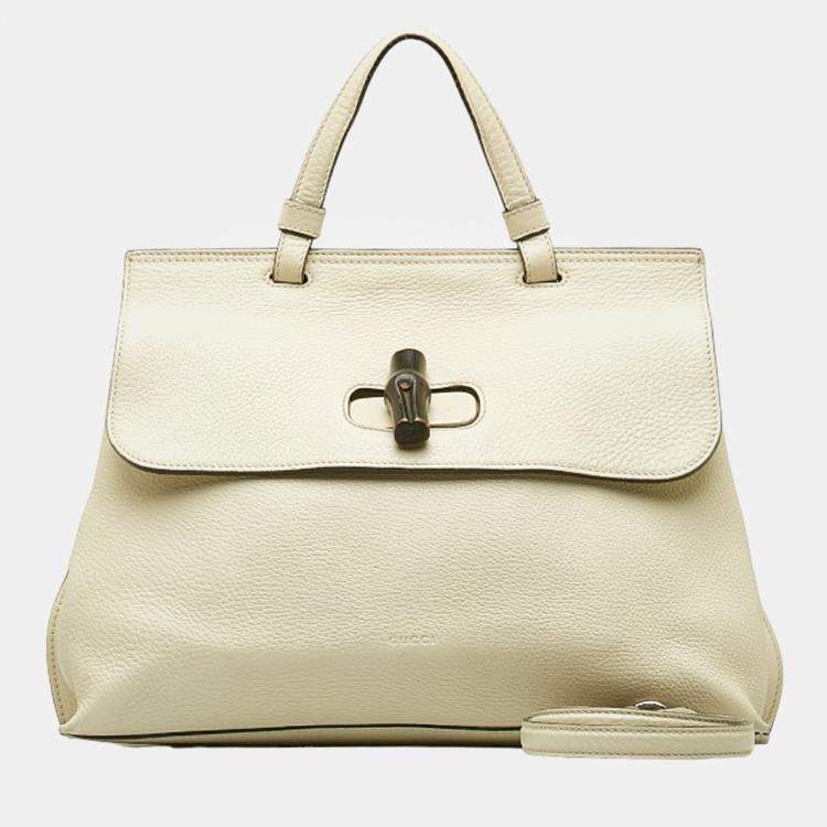 Gucci White Leather Medium Bamboo Daily Top Handle Handbag Gucci | The ...