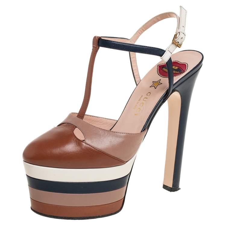 Gucci Multicolor Leather Angel Platform Ankle Strap Sandals Size 38 ...