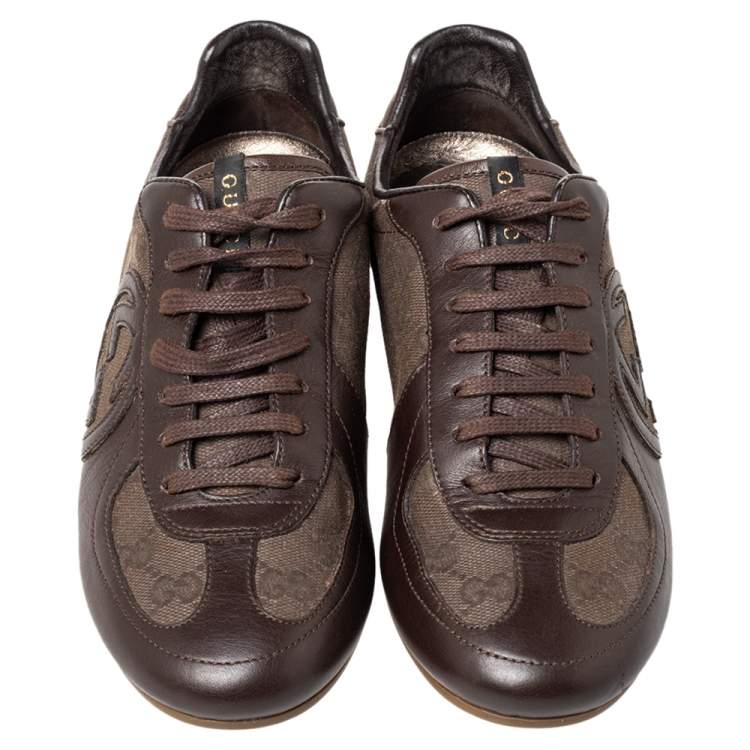 Gucci Brown GG Canvas And Leather Low Top Sneakers Size 38 Gucci | The ...