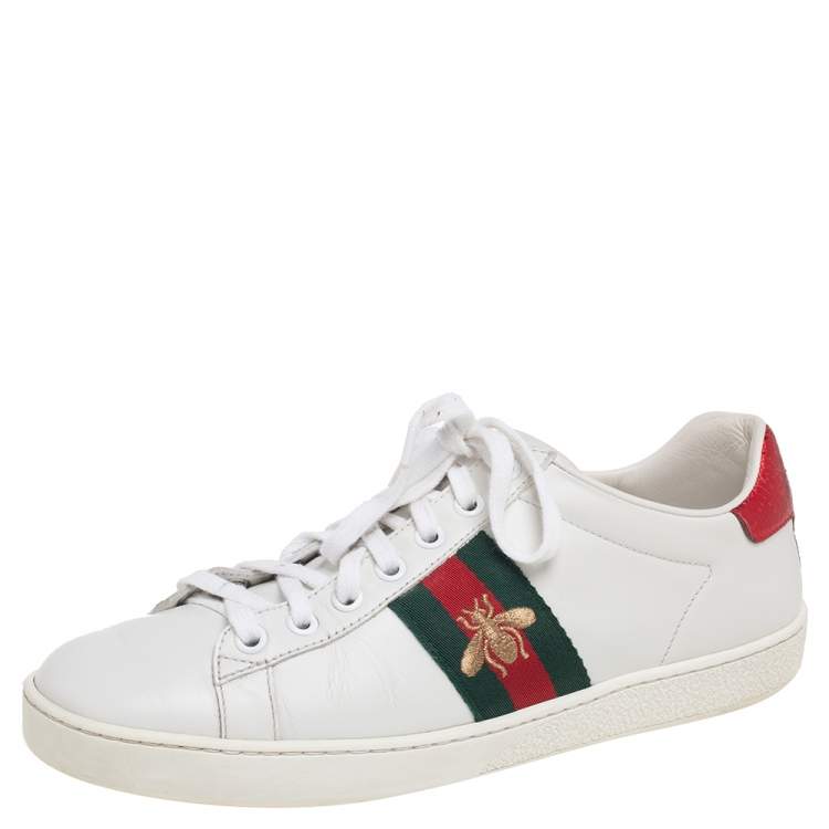 Gucci White Leather Embroidered Bee Ace Low Top Sneakers Size 38 Gucci ...