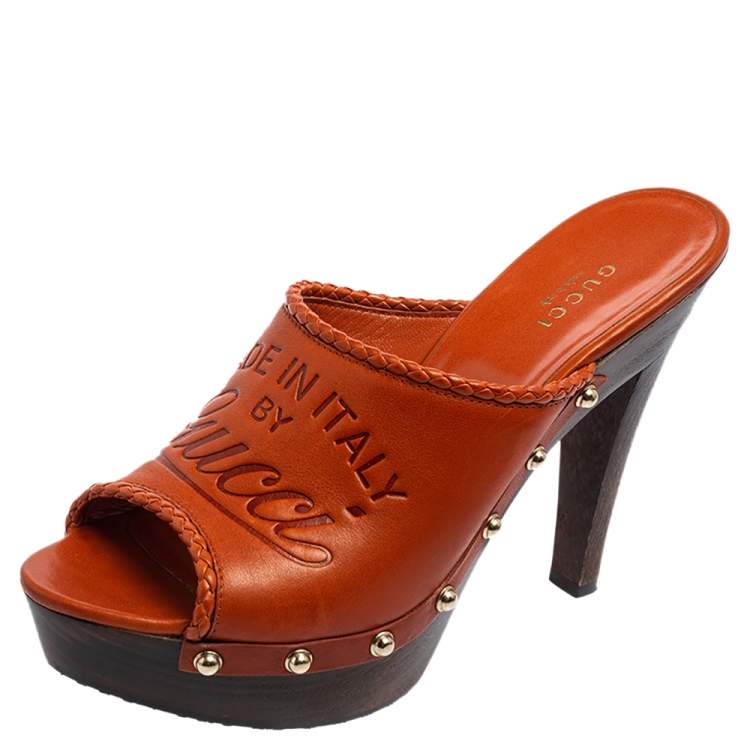 Gucci Brown Leather Platform Slide Sandals Size 37.5 Gucci | The Luxury ...