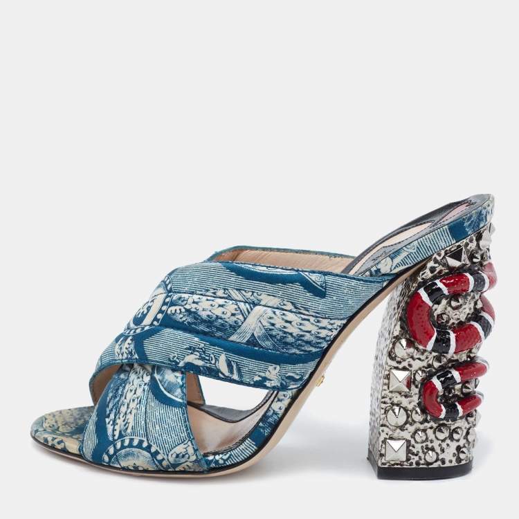 Gucci Multicolor Fabric Snake Embellished Slide Sandals Size 39 Gucci ...