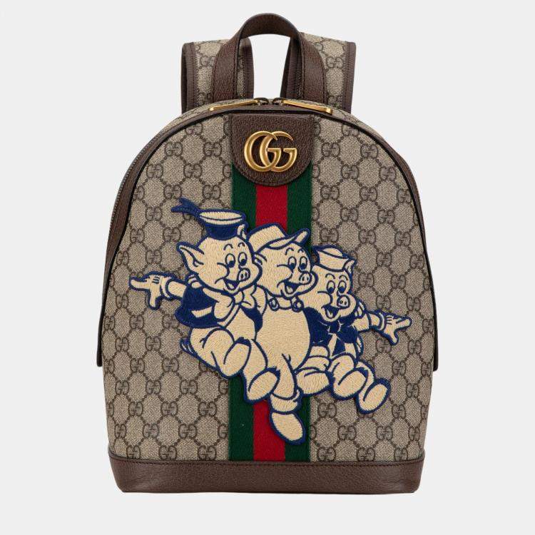 Gucci Beige/Brown GG Supreme Ophidia Three Little Pigs Backpack Gucci ...