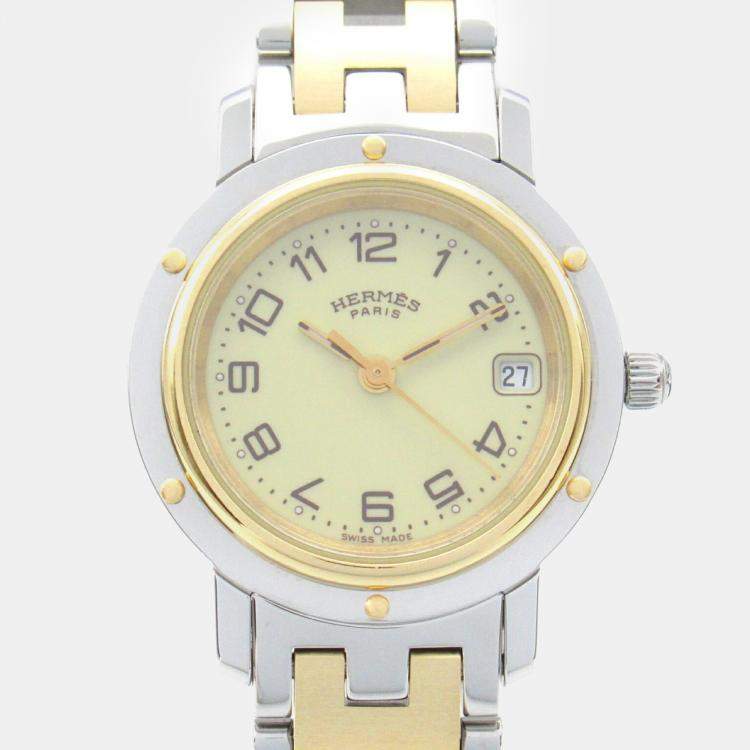 Hermes Ivory Stainless Steel Clipper CL4.220 Quartz Women's Wristwatch ...