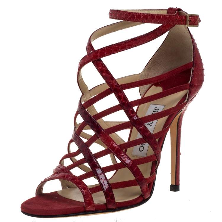 Jimmy Choo Red Python And Suede Strappy Sandals 37 Jimmy Choo | The ...