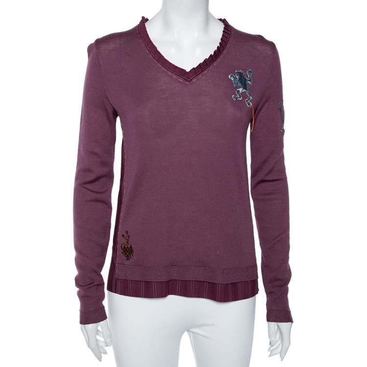 Kenzo Purple Wool Embroidered Detailed Long Sleeve Top S Kenzo The Luxury Closet