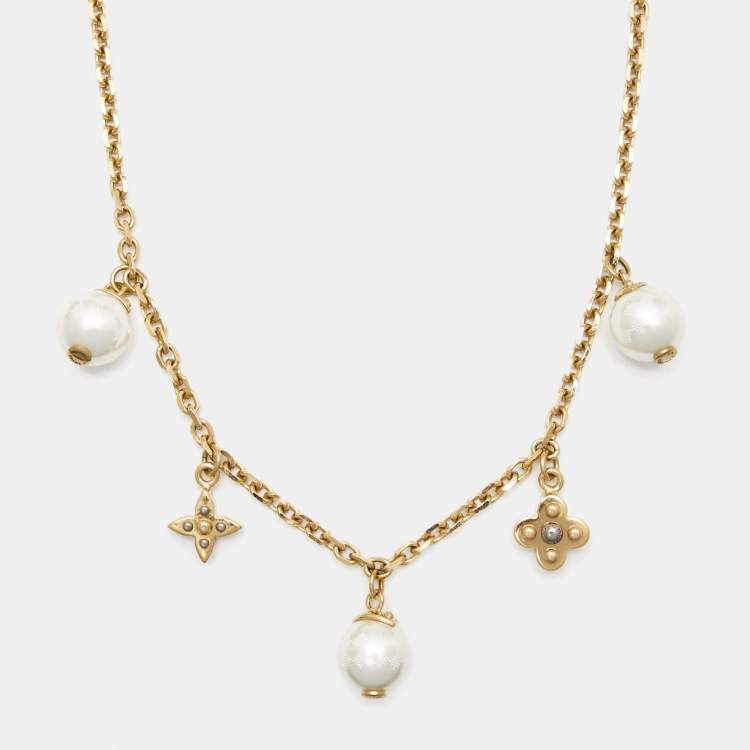Louis Vuitton Faux Pearl Two Tone Necklace Louis Vuitton TLC