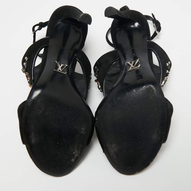 Louis Vuitton Black Suede Embellished Ankle Strap Sandals Size 35 Louis ...
