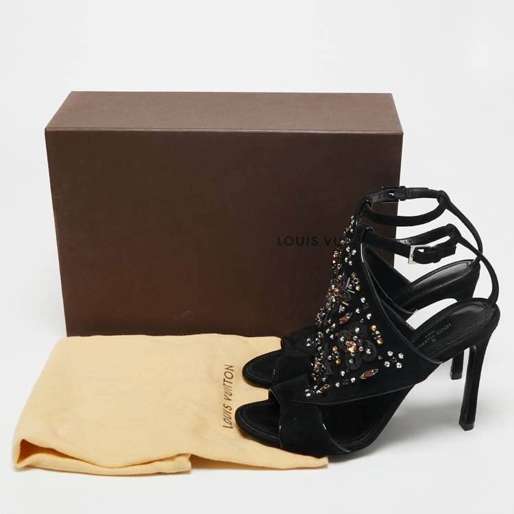 Louis Vuitton Black Suede Embellished Ankle Strap Sandals Size 35 Louis ...