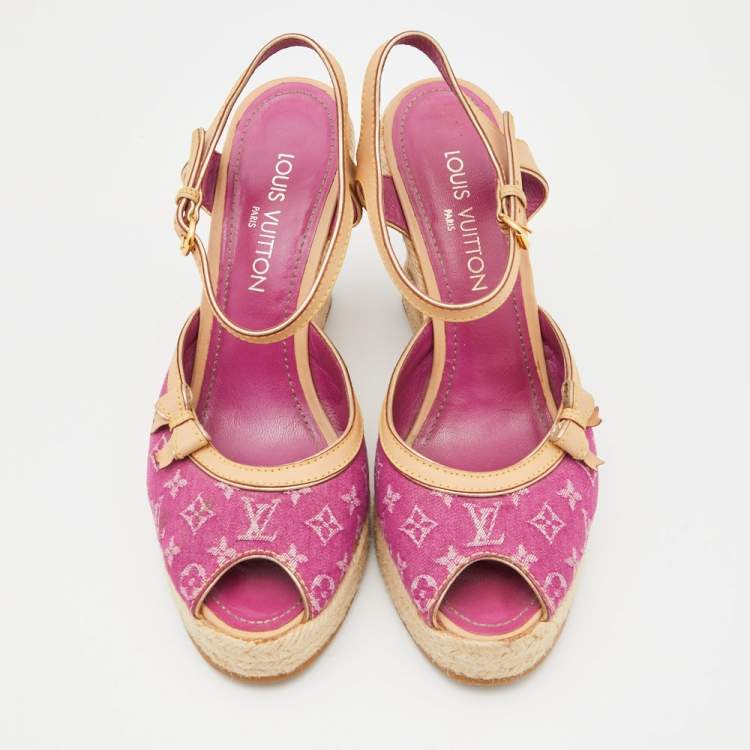 Louis Vuitton Pink Monogram Canvas And Leather Trim Espadrilles Wedge ...