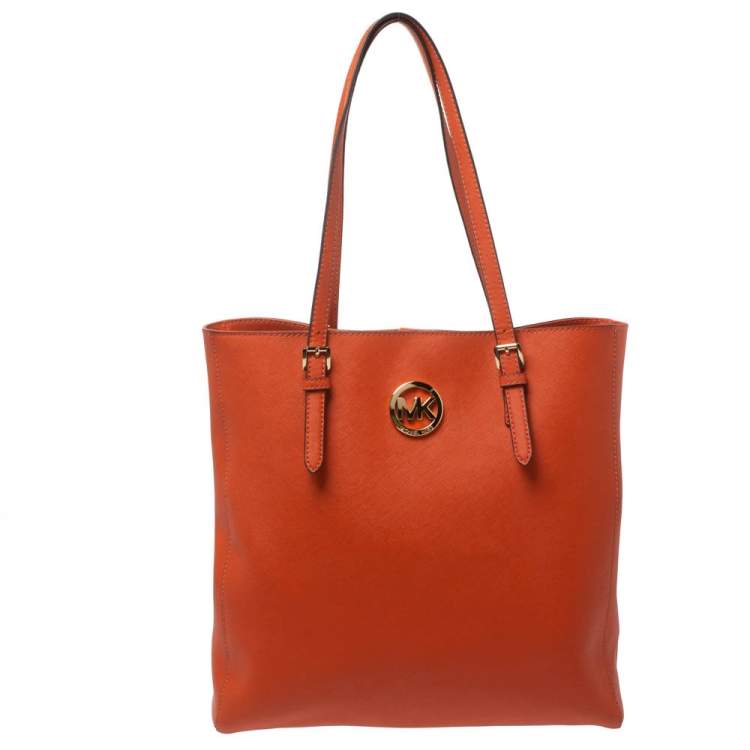 MICHAEL Michael Kors Orange Leather Large Jet Set Travel Tote Michael ...