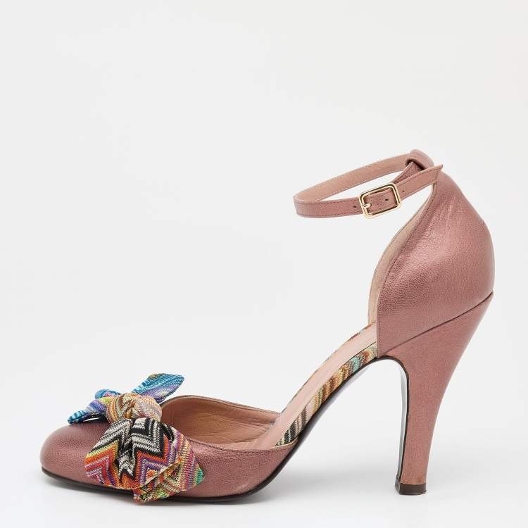 Missoni Brown Leather And Knit Fabric Bow D'orsay Ankle Strap Pumps ... Missoni Brown Leather And Knit Fabric Bow D'orsay Ankle Strap Pumps ...