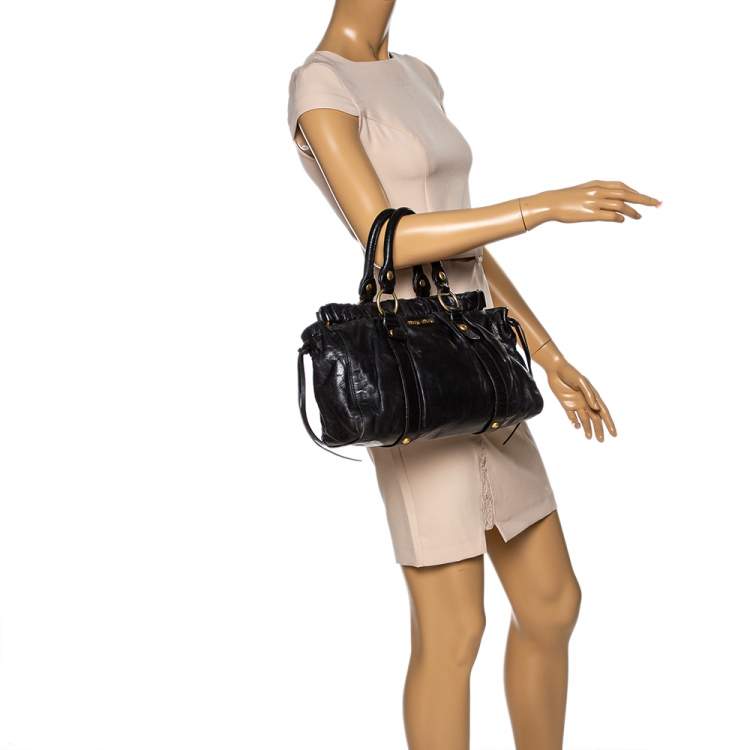 Miu Miu Black Vitello Leather Gathered Tote Miu Miu | TLC Miu Miu Black Vitello Leather Gathered Tote Miu Miu | TLC