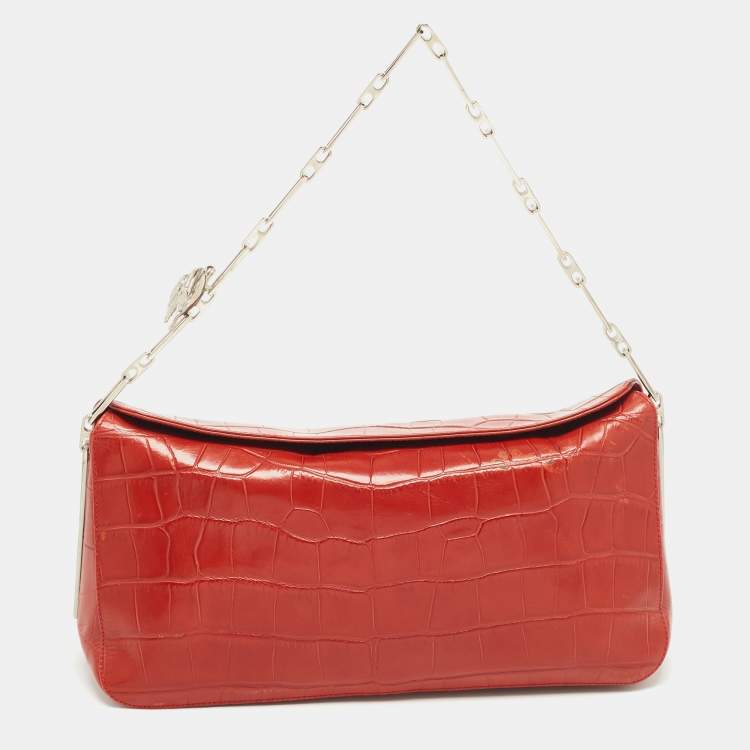 Nina Ricci Orange Croc Embossed Leather Chain Shoulder Bag Nina Ricci ...