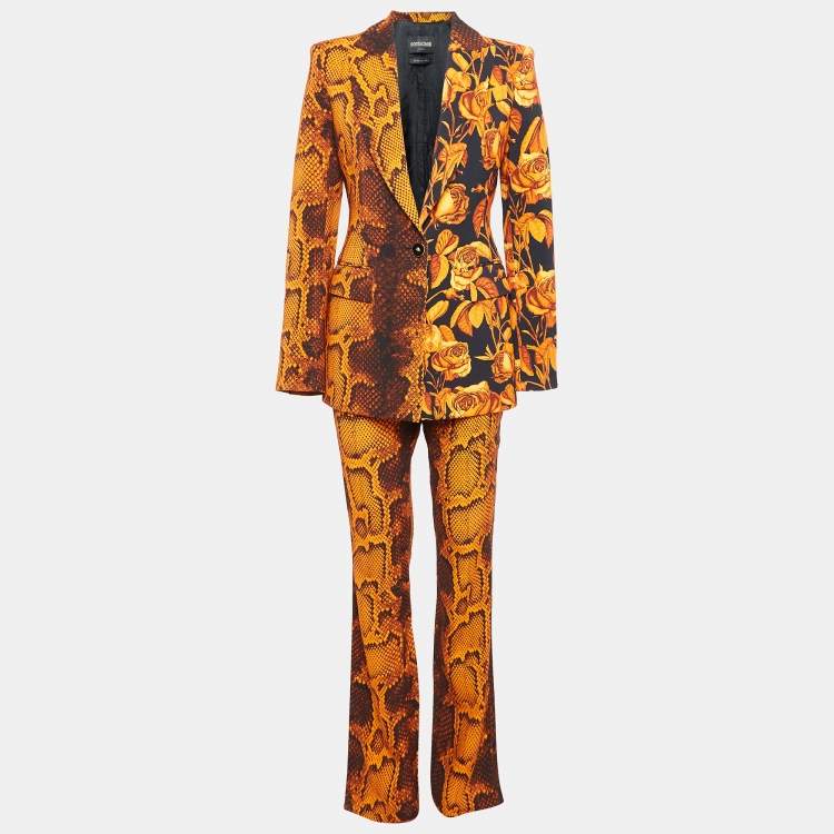 Roberto Cavalli Orange Python and Floral Print Crepe Pants Suit M Roberto Cavalli | The Luxury ...