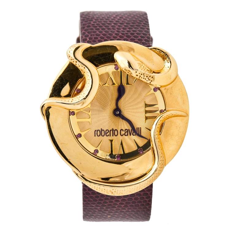 Roberto Cavalli Champagne Rose Gold Plated Stainless Steel Lizard ...