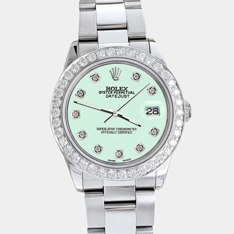Rolex datejust midsize 31mm 1.52ct bezel light malachite diamond dial ...