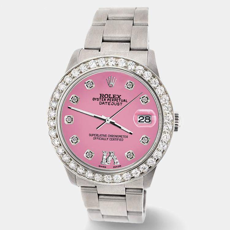 Rolex Custom Pink 1.62ct Diamond Stainless Steel Datejust Automatic ...