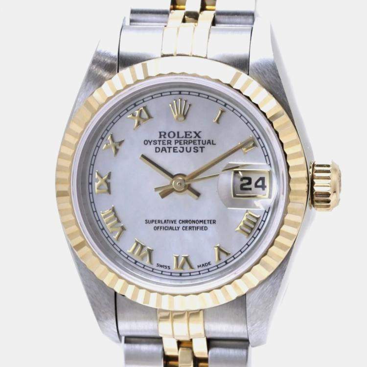 Rolex White Shell 18k Yellow Gold Stainless Steel Datejust 69173 ...
